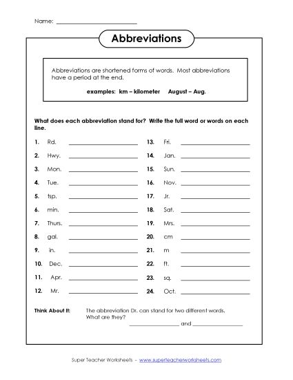 Free Abbreviations 1 Printable Punctuation Abbreviations2 PDF Worksheet