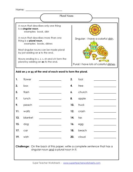 Adding -s and -es (Plurals) Printable Phonics Plural S Es PDF Worksheet ...