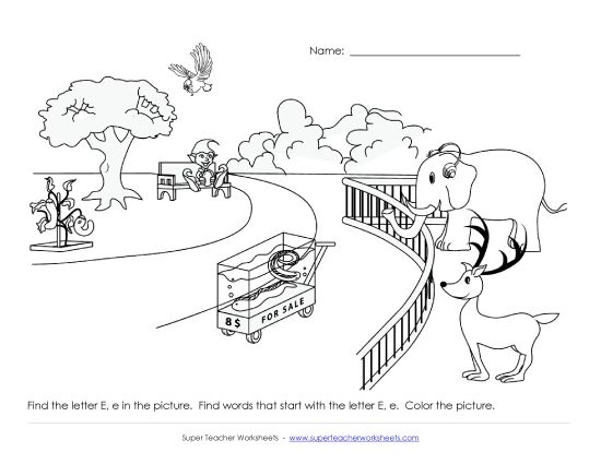 Alphabet Coloring Page - Letter E Printable PDF Worksheet for Kids