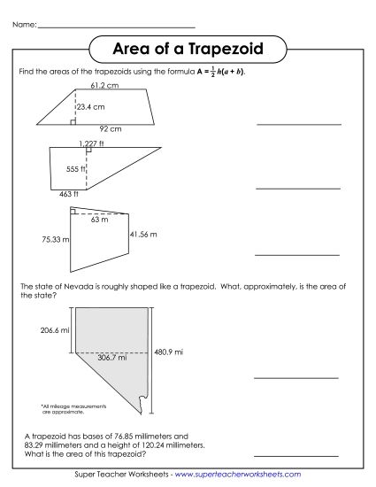 Area of a Trapezoid (Advanced) Printable PDF Worksheet