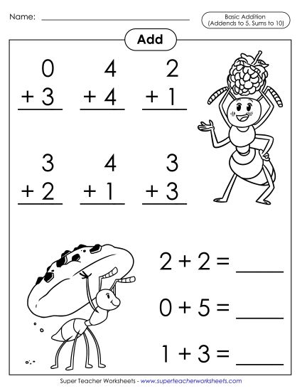 Basic Addition Facts (Addends to 5; Sums 5) Printable PDF Worksheet for ...