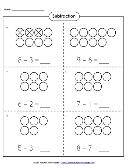 Basic Subtraction - Counters Printable PDF Worksheet for Kids