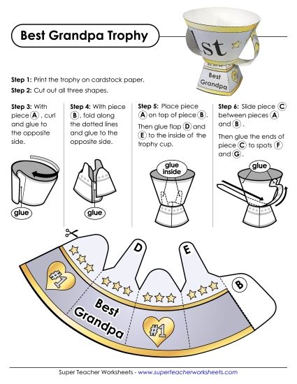Best Grandpa Trophy Printable Awards PDF Worksheet