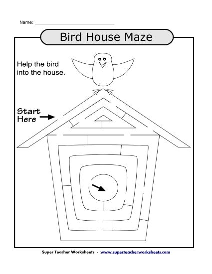 Bird House Maze Printable Brainteasers Birdhouse PDF Worksheet for Kids