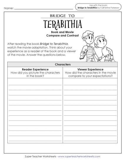 Book-Movie Compare & Contrast Characters, Setting, Key Events Printable ...