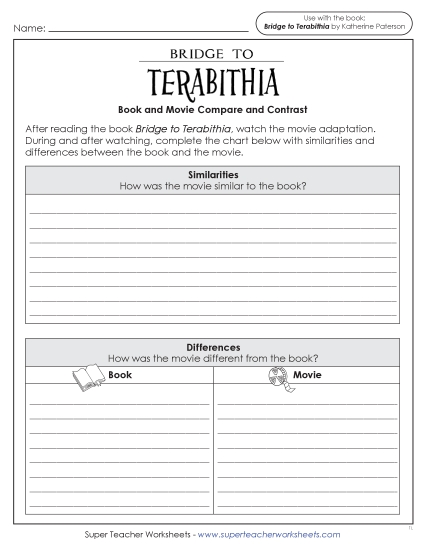 Bridge to Terabithia Movie - Book Compare & Contrast Printable To Chart ...