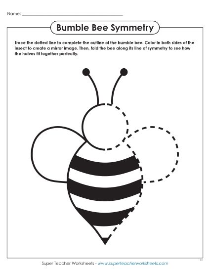 Bumble Bee Symmetry Printable PDF Worksheet for Kids