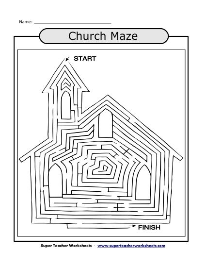 Church Maze Printable Brainteasers PDF Worksheet