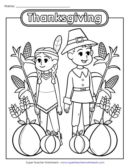 Coloring Page: Thanksgiving Kids Printable PDF Worksheet for Kids