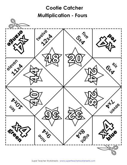 Cootie Catcher Multiply by FOUR Printable Multiplication Math 4 PDF ...