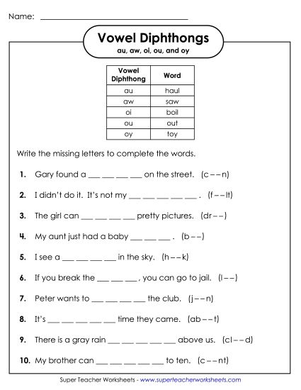 Free Diphthong Sentences (au, aw, oi, ou, oy) Printable Phonics ...