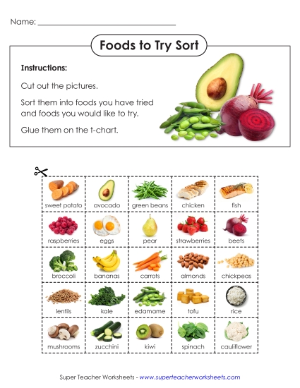 Foods to Try Sorting Activity Printable Fitness Healthy Food Sort PDF ...