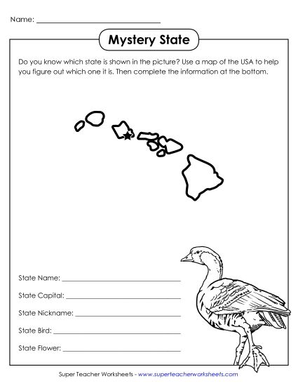 Hawaii - Mystery State Printable States Geography PDF Worksheet for Kids