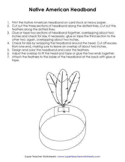 Headband Craft (Plain) Printable Native American Plain PDF Worksheet