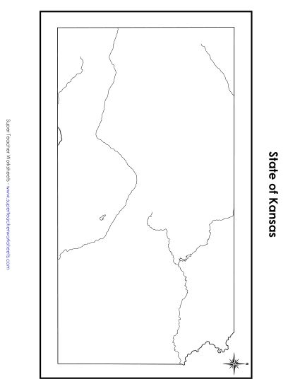 Kansas Map (No Bordering States) Printable State Maps Blank Only PDF ...