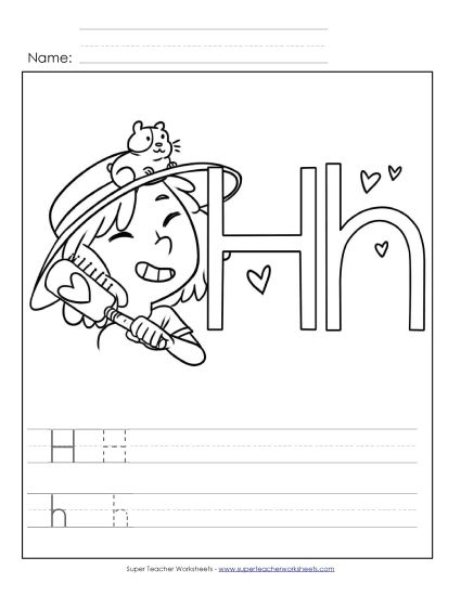Letter H: Color-and-Write Printable Alphabet Catpic H PDF Worksheet for ...