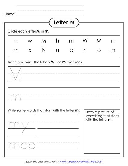 Letter M m- Practice Sheet Printable Alphabet PDF Worksheet for Kids
