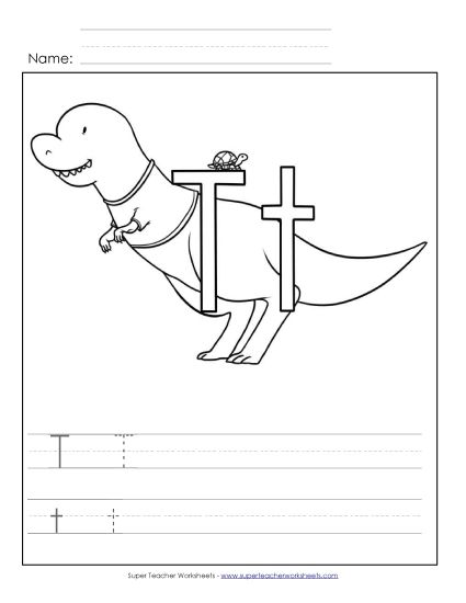 Letter T: Color-and-Write Printable Alphabet Catpic T PDF Worksheet for ...