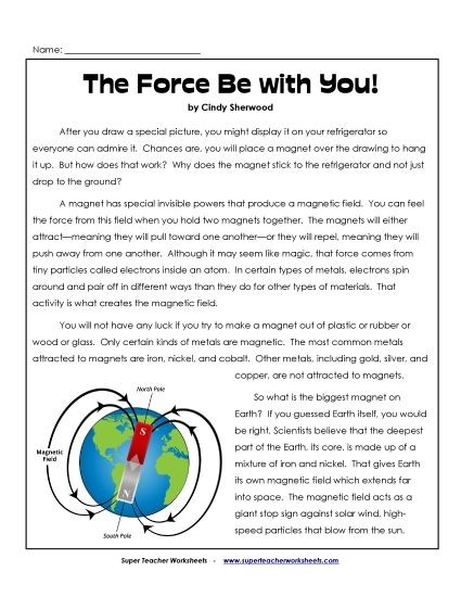 Magnets Printable Reading Comp 6th PDF Worksheet