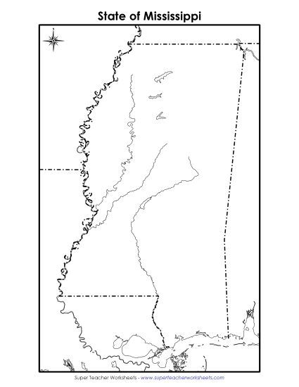 Mississippi Map (Blank) Printable State Maps Blank PDF Worksheet
