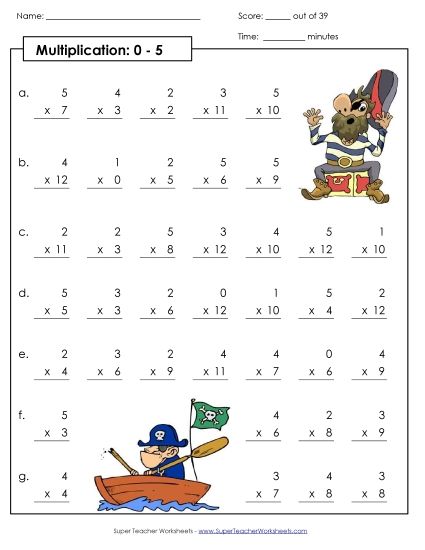 Multiplication Basic Facts 0 - 4 Printable PDF Worksheet