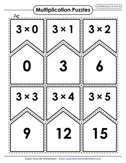 Multiplication Puzzles: Multiplying by 3s and 4s Printable PDF ...