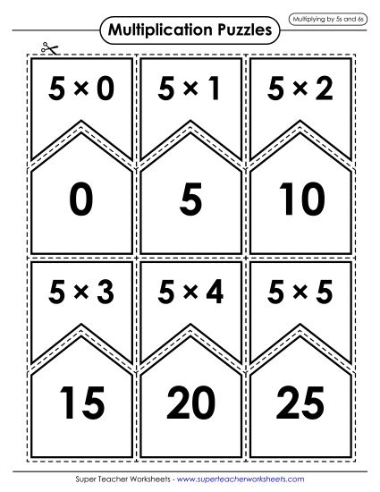 Multiplication Puzzles: Multiplying by 5s and 6s Printable PDF Worksheet