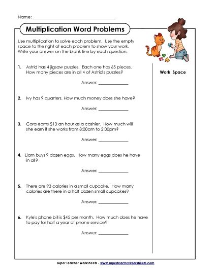 Multiplication Word Problems: 2-digit by 1-digit Printable PDF Worksheet