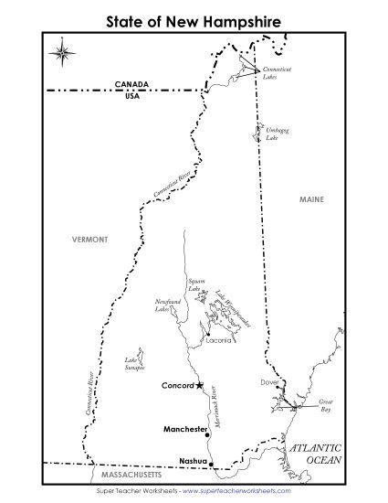 New Hampshire Map (Labeled) Printable State Maps Labeled PDF Worksheet