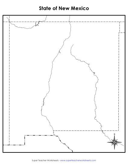 New Mexico Map (Blank) Printable State Maps Blank PDF Worksheet