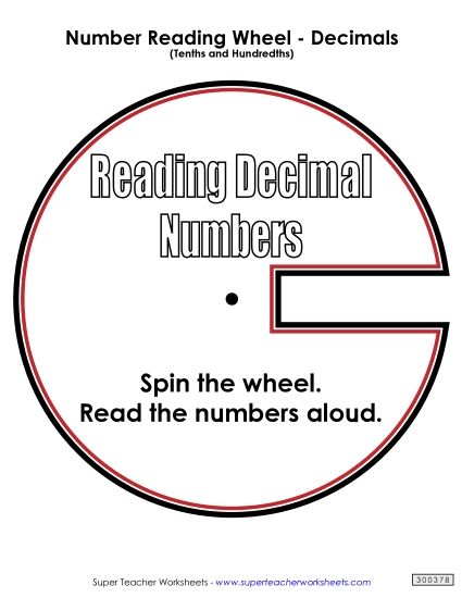Number Reading Wheel: Decimals (Tenths and Hundredths) Printable PDF ...