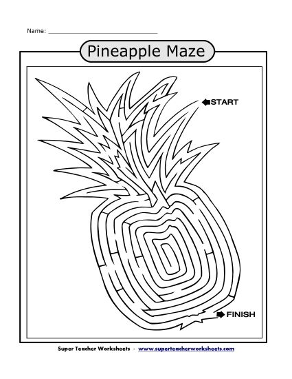 Pineapple Maze Printable Brainteasers PDF Worksheet for Kids