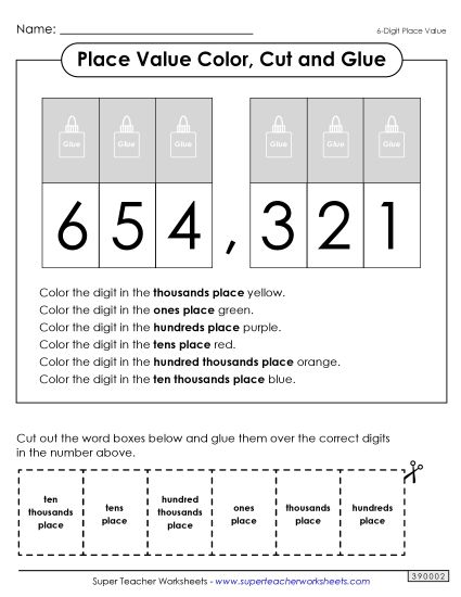 Place Value Cut & Glue (6-Digit) Printable PDF Worksheet