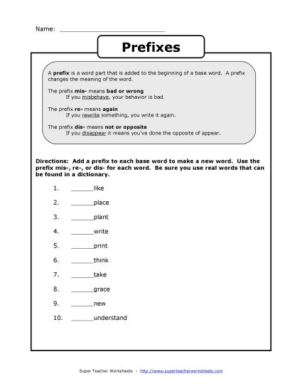 Prefixes Printable Phonics A PDF Worksheet