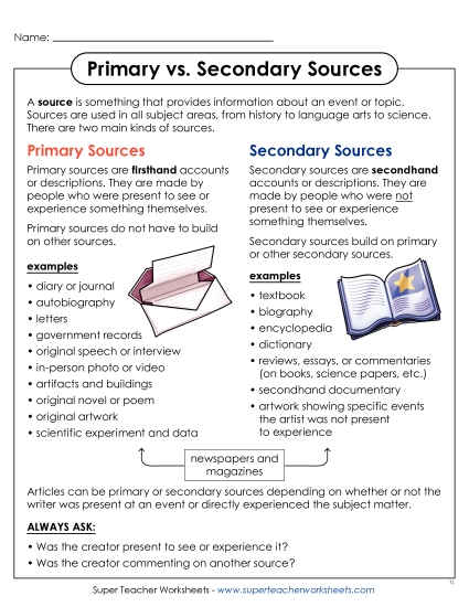Primary vs. Secondary Sources Anchor Chart Printable And Vs PDF ...