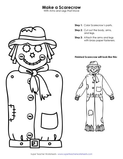 Scarecrow Cut-Out Printable Holiday Cutout PDF Worksheet