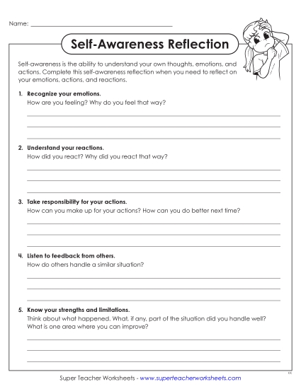 Self-Awareness Reflection (Intermediate) Printable Social Emotional ...
