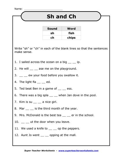 Sh - Ch Sentences Printable Phonics PDF Worksheet for Kids