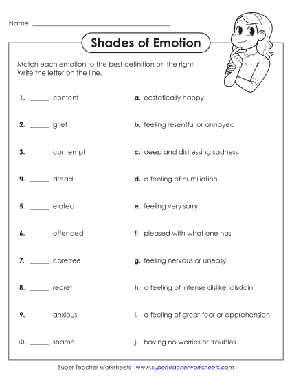 Shades of Emotion Vocabulary Matching Printable Social Emotional ...
