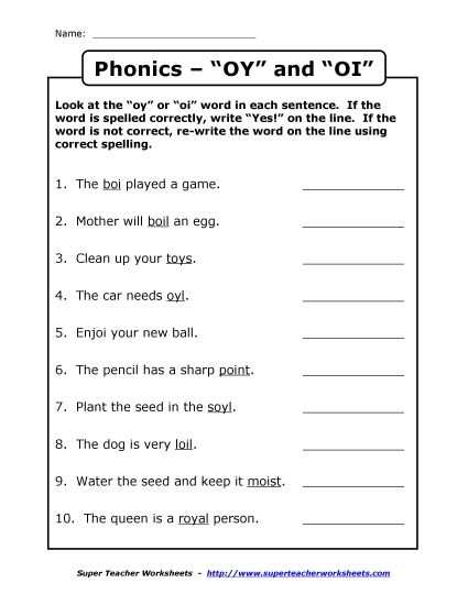 Spelled with OI or OY? Printable Phonics Oy Oi PDF Worksheet for Kids