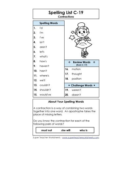 Spelling List C 19 Printable C Listc19 Word PDF Worksheet For Kids Spelling List C 19 Printable C Listc19 Word PDF Worksheet For Kids