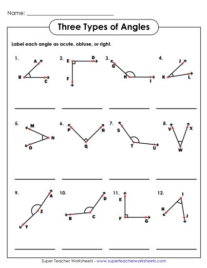 Free Types of Angles 1 Printable Geometry PDF Worksheet