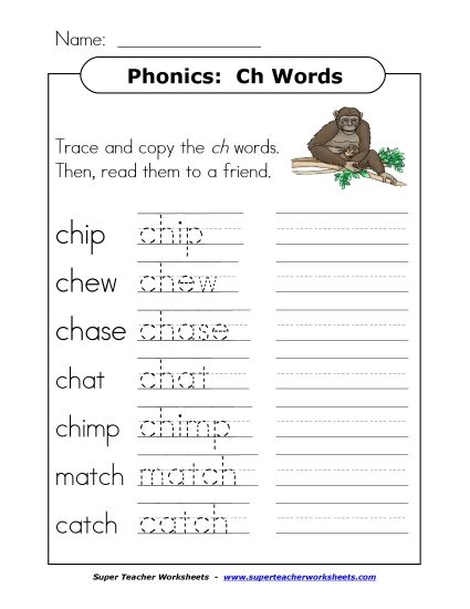 Word Copy - /ch/ Printable Phonics Ch Wordcopy PDF Worksheet for Kids