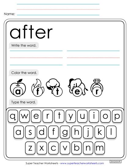 Write, Color, Type: After Printable Sight Words Individual Type PDF ...