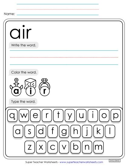 Write, Color, Type: Air Printable Sight Words Individual Type PDF Worksheet
