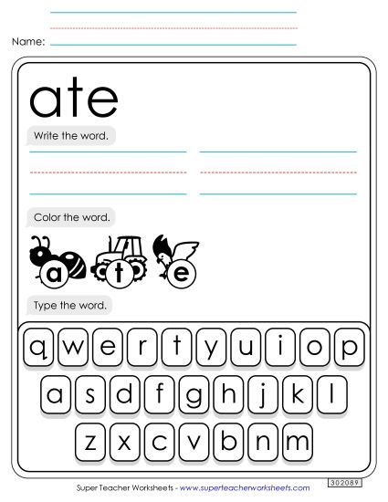 Write, Color, Type: Ate Printable Sight Words Individual Type PDF ...