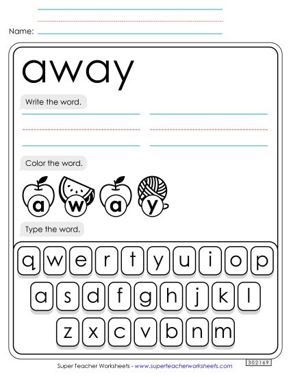 Write, Color, Type: Away Printable Sight Words Individual Type PDF ...