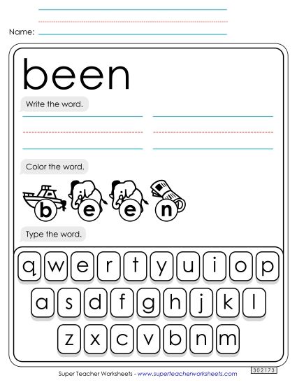 Write, Color, Type: Been Printable Sight Words Individual Type PDF ...