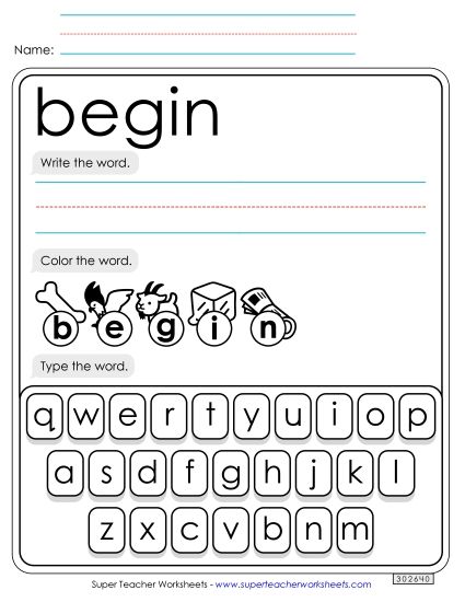 Write, Color, Type: Begin Printable Sight Words Individual Type PDF ...