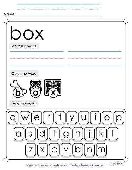 Write, Color, Type: Box Printable Sight Words Individual Type PDF Worksheet